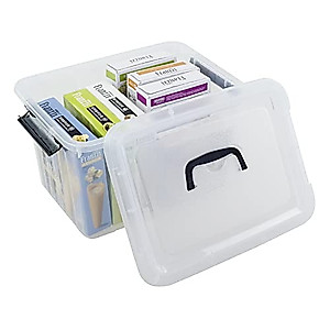 Ucake 12 Quart Clear Plastic Storage Box, Latching Box with Lid and Handle, Set of 6