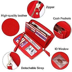 GEEAD Red Wallets for Woman, Large Capacity & Fashion Womens Wallet, Vegan Leather Credit Card Holder Clutch Wristlet Purse