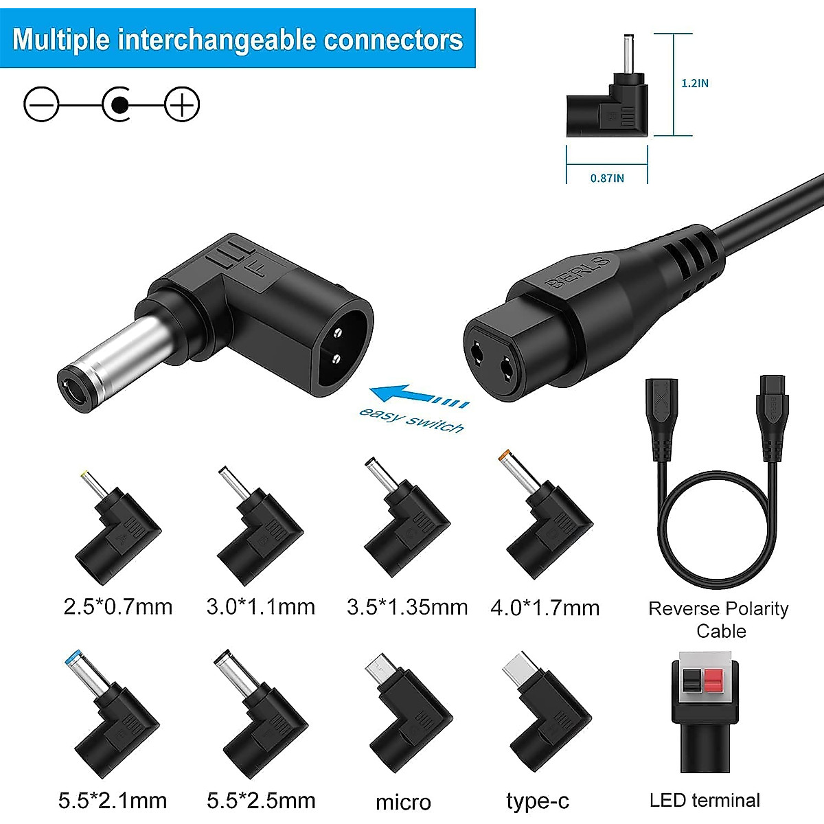 24W Universal Power Supply Multi-Voltage Regulated Switching with 10 Connectors for 3V to 12V Household Electronics, LED Strip Light, External Hard Driver, Adjustable Variable AC/DC Adapter