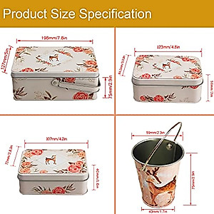 Tsing Candy Tins Colorful Metal Tin with Lid 4-in-1 Empty Rectangle Metal Storage Tin Can, Metal Bucket with Handle, Travel Containers Boxes for Cookie, Biscuit, Cards and Other things (Deer)