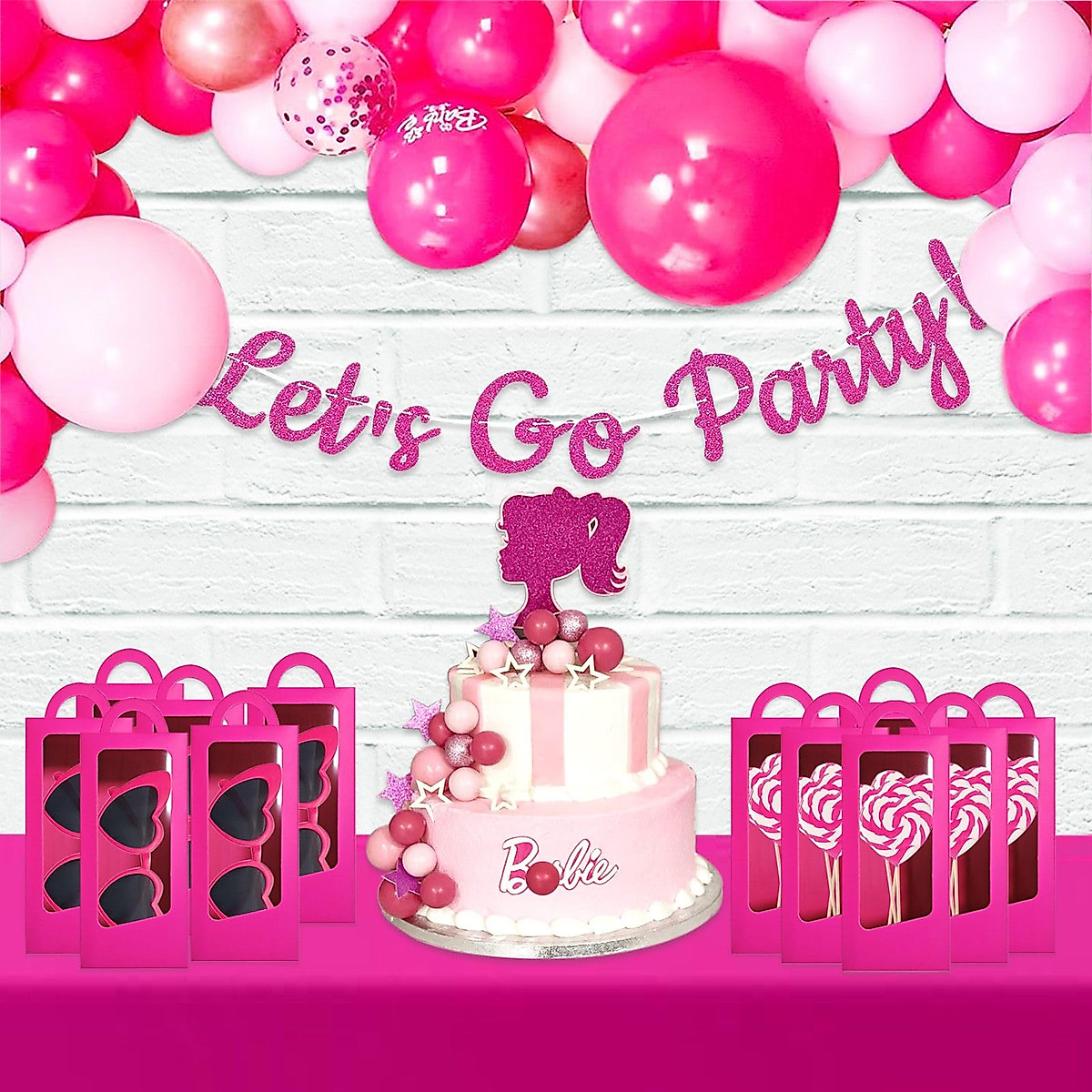 12 Hot Pink Party Favor Boxes 90s Doll Pink Girls Birthday Gift Gable Treat Box Candy Goodie Tall Gable Window Box for Pink Girl Princess Birthday Wedding Bridal Shower Bachelorette Decorations