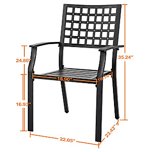 NUU GARDEN Patio Dining Chairs Set of 6, 300Lbs Stackable Outdoor Dining Chairs with Armrest, Wrought Iron Metal Chairs Patio Chairs for Backyard Lawn, Deck, Poolside, Porch, Bistro, Black
