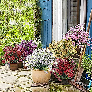 LXAFGP 8 Bundles White Artificial Flowers Outdoor Silk Flower UV Resistant Plants Fake Flower Greenery Faux Plastic Plants for Outdoor Indoor Home Window Garden Wedding Pot Hanging Plants Décor