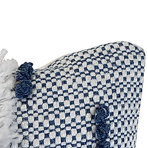 Foreside Home & Garden FIPL09778 Blue Decorative Woven 14x22 Outdoor Throw Pillow with Hand Tufted Fringe