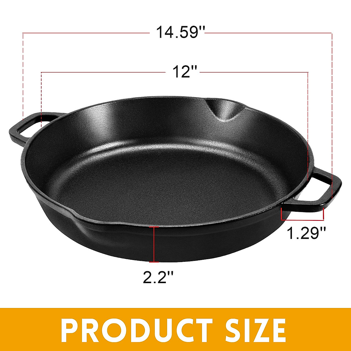 GGC Cast Iron Skillet Pan with Double Handles for Stove Tops, Oven, Grill, Smoker, Induction or Campfire, 12" Camping Skillet Pan for Indoor and Outdoor Cooking