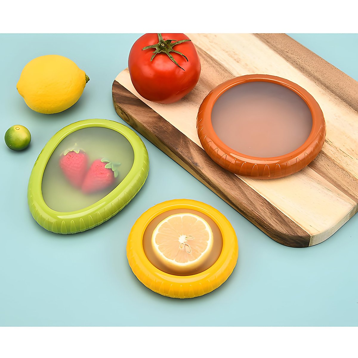 Generic 4pc Silicone Fruit And Vegetable Storage Container Set For Fridge，Avocado Silicone Saver，Tomato Storage Container，Onion Keeper，And Lemon Saver For Fridge。 (4PCS- fruit and vegetable saver)