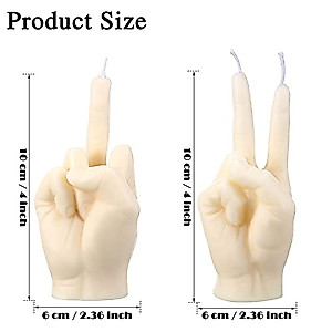 BBTO 2 Pieces Middle Finger Candles Hand Candles Victory Gesture Candle Teen Room Decor Candle Aesthetic Funny White Candle for Office, House, Room Supplies and Decorations