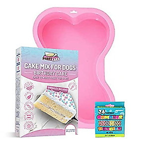 Puppy Cake Mix Dog Birthday Cake Kit, with Bone Silicone Pan and Candles (Birthday Cake, Pink) Made in USA