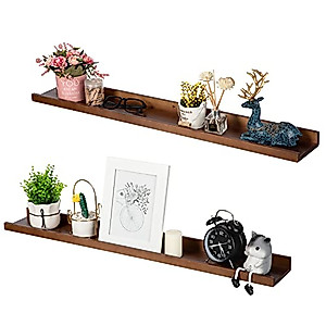 ALIMORDEN 36 inch Long Photo Ledge Shelves Set of 2, Natural Wood Large Floating Shelves for Bedroom Living Room Bathroom Kitchen, Dark Walnut,36" x 5"