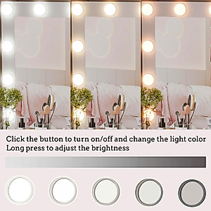 Rovaurx Makeup Vanity Table Set with Lighted Mirror, Makeup Vanity with Storage Shelf and 4 Drawers, Bedroom Dressing Table, Cushioned Stool & 10 LED Lights, White RSZT104WD