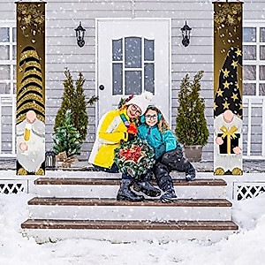 Happy New Year Gnome Porch Banner 2023 New Year's Eve Christmas Holiday Front Door Sign Wall Hanging Party Decoration