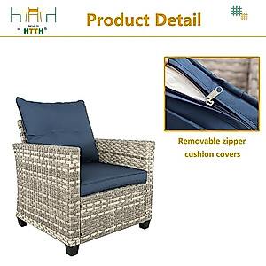 HTTH 5 Pieces Patio Furniture Sets PE Rattan Wicker Outdoor Conversation Set Patio Sectional Sets Patio Sofa Couch Set with 2 Ottomans for Porch,Balcony,Lawn (Grey-Blue)