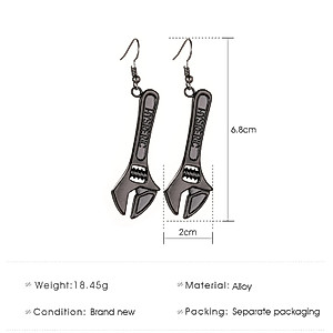 coadipress Wrench Tool Earrings for Women Funny Handmade Black Silver Imitate Punk Hip Hop Quirky Funky Earrings Jewelry (Black)