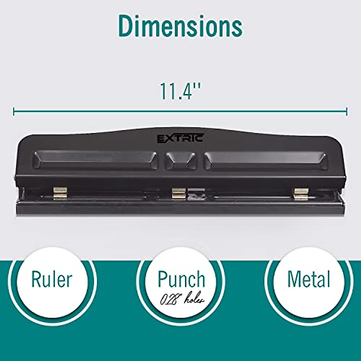 3 Hole Punch, Adjustable, 3 Hole Puncher for Binder, 10 Sheet Capacity Hole Puncher Black Metal Hole Puncher 3 Ring, Rubber Base Three Hole Punch and Easy Clean Tray