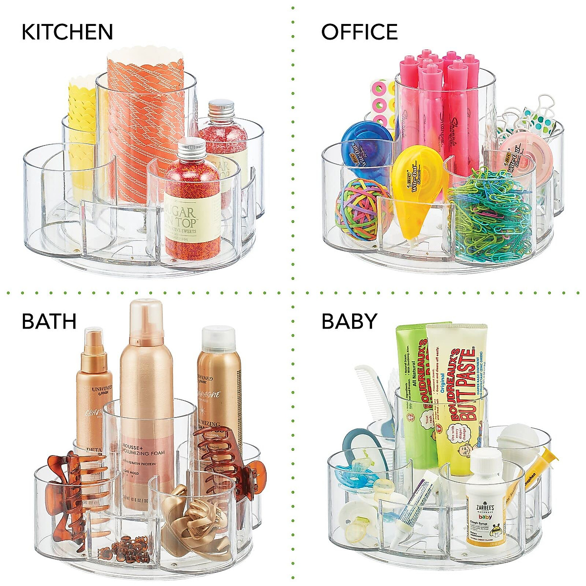 mDesign Spinning Lazy Susan Makeup Turntable Storage Center - 9 Sections - Rotating Organizer for Bathroom Vanity Counter Tops, Dressing Tables, Cosmetic Stations, Dressers - Lumiere Collection, Clear