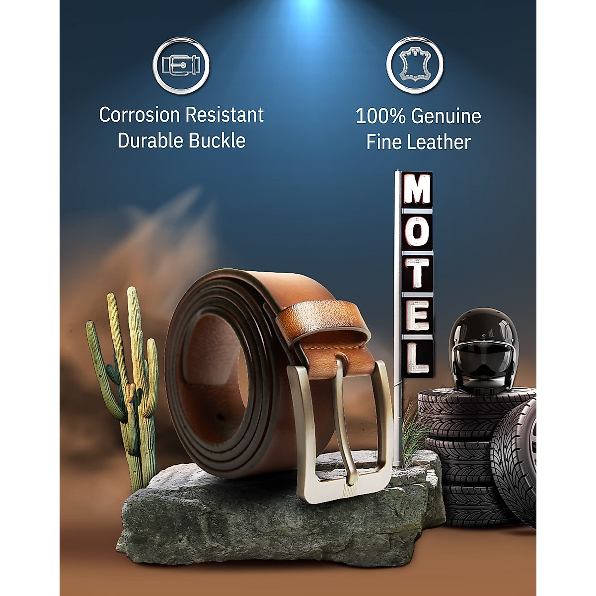 Genuine Leather Dress Belt For Men - Mens Belts For Suits, Jeans, Uniform With Single Prong Buckle - Designed in the USA - Gifts For Men