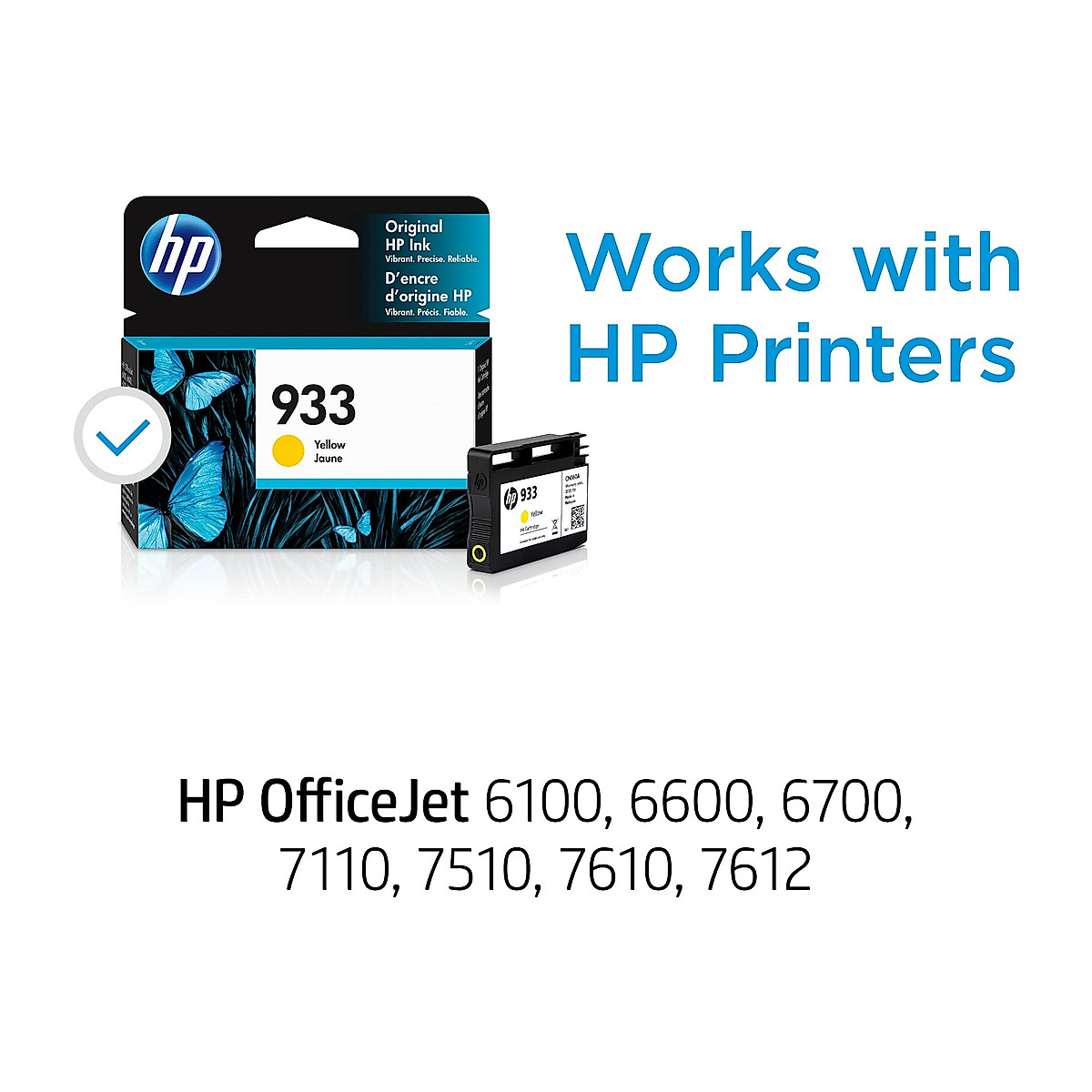 HP 933 Yellow Ink Cartridge | Works with HP OfficeJet 6100, 6600, 6700, 7110, 7510, 7610 Series | CN060AN