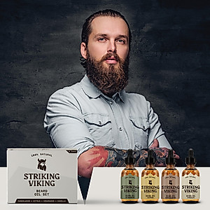 Striking Viking Beard Folding Wooden Comb and 4 Pack Beard Oil for Men