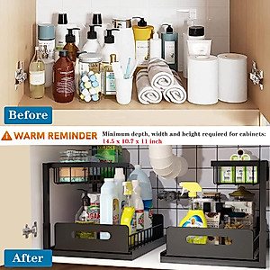 LFGKeng Under Sliding Sink Organizer, Pull Out Cabinet Drawer 2 Tier, Under Sink Shelf Organizer Rack, Under Cabinet Storage for Kitchen Spice Organizer, Bathroom Countertop Organize Baskets(Black)