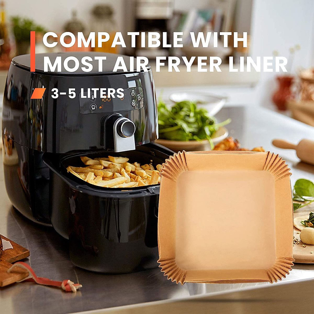 Air Fryer Disposable Paper Liners - 100 Pieces Square Non Stick Parchment Airfryer Filter Liner Basket Sheets 8 Inch for Baking & Oil Proof, Blue, 6