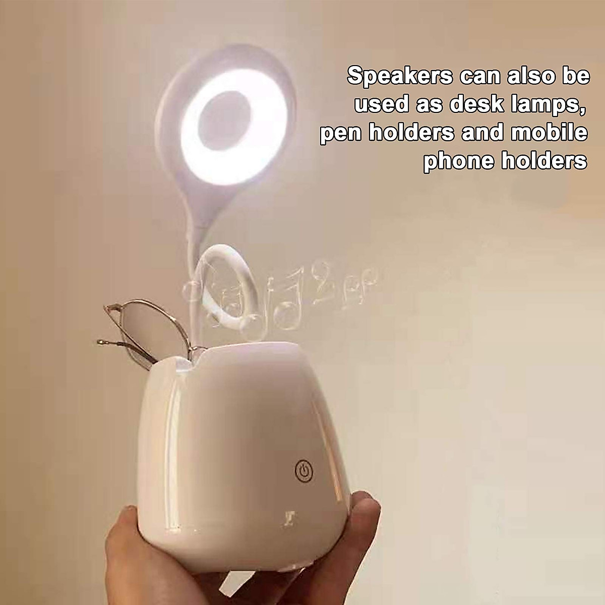 Sutinna Multifunctional LED Table Lamps, Bluetooth Speaker Touch Control Desk Light Phone Stand, Dimmable Office Desk Lamp with USB Charging Port(White)