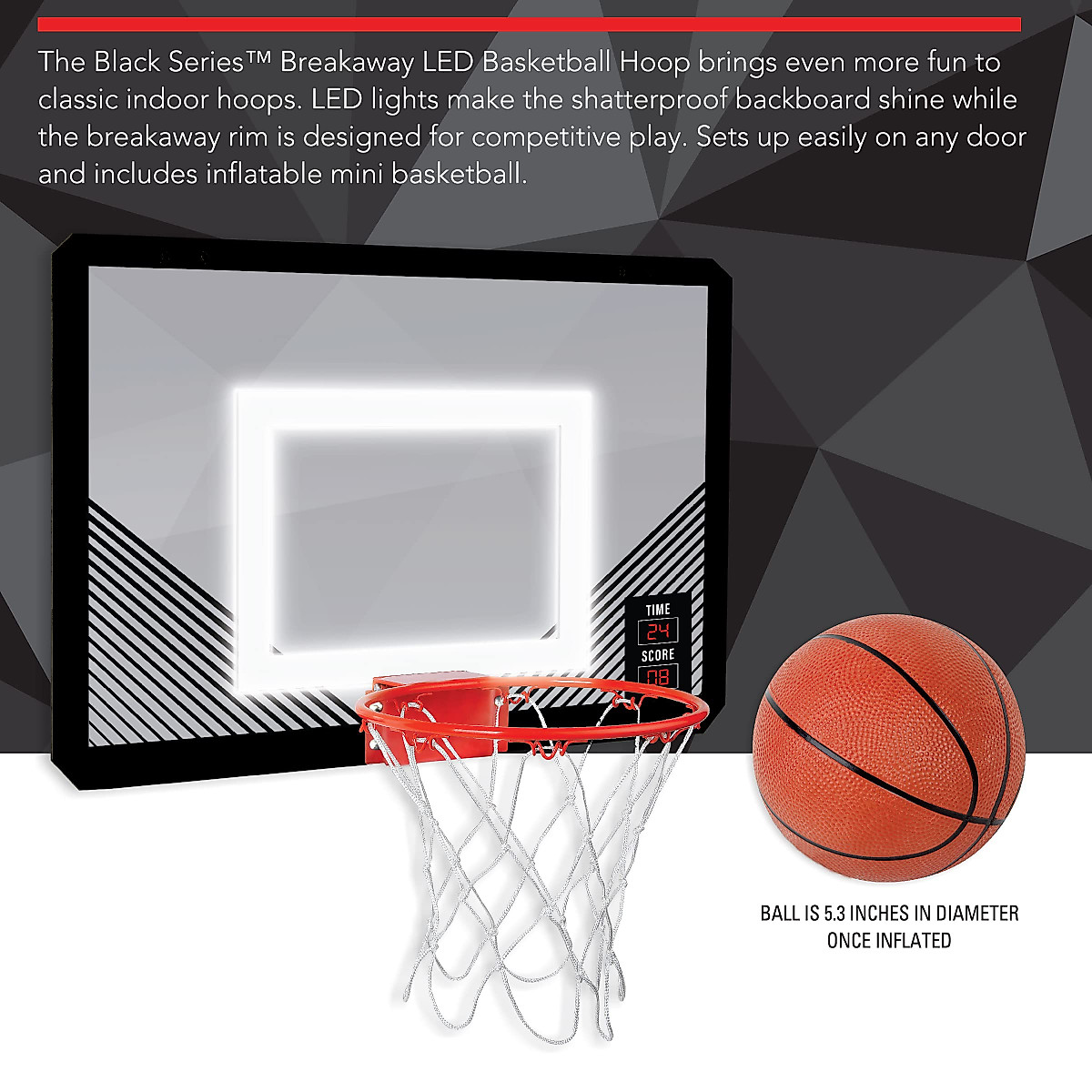 Black Series The LED Light-Up Basketball 18 Inch Hoop Sports Game with Mini Ball for Indoor/Outdoor Play During The Day or Night -Slam Dunk Approved