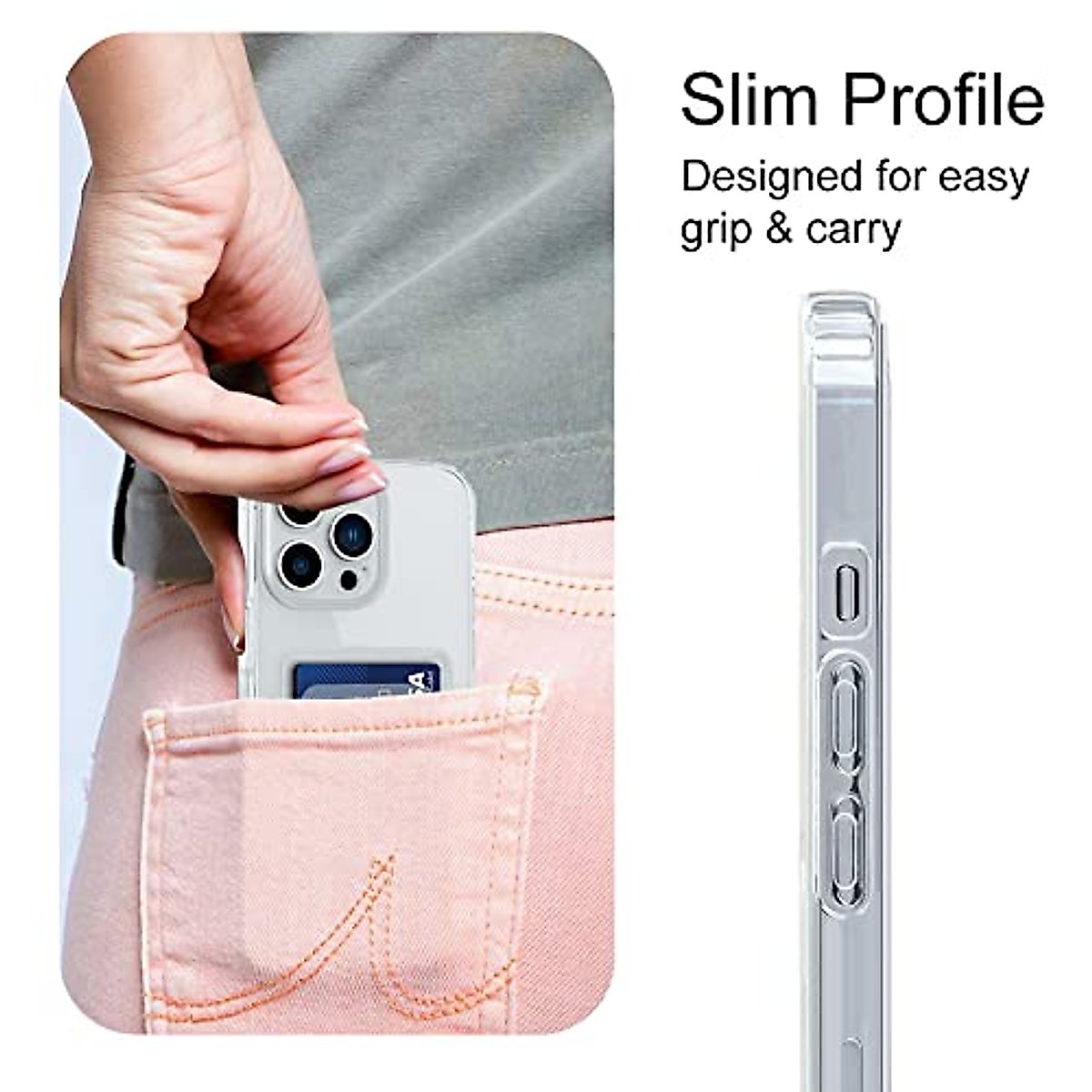 tharlet Compatible with iPhone 13 Pro Max Wallet Clear Case with Card Holder, Non-Yellowing Phone Case, Precision Cut-Outs and TPU Bumper for Shock Absorption, Anti-Scratch Smudge-Proof (Matte Clear)