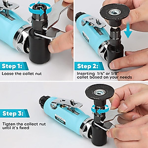 SHALL Air Die Grinder, 1/4" Pneumatic Right Angle Die Grinder, 1/4" & 1/8" Collets, Air Connector, Lubricant and Chuck Key Included, for Grinding, Polishing, Deburring, Engraving and Rust Removal