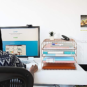 Spacrea Letter Tray, 4 Tier Desk Organizers and Accessories, Stackable Paper Tray Organizer Desk File Organizer with 1 Upper Display Shelf for School Home Office Supplies (Gold)