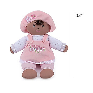 Knextion Inc Personalized First Baby Doll - African American Pink Dolly Stuffed Animal Keepsake with Custom Name