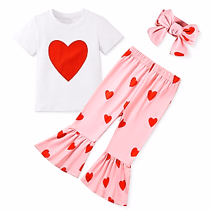SYNPOS Baby Girls Outfits Valentine's Unique Love Heart T-Shirt Long Pants Set Adorable Gifts for Girls Little Kids 3-4 Years