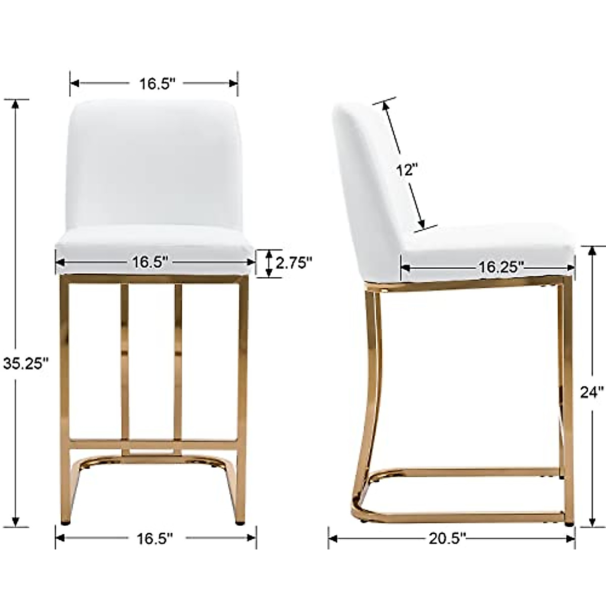 RIVOVA 24" Counter Height Bar Stools Set of 2 with Back, Modern PU Leather Bar Stool for Kitchen Island, Upholstered Pub Stools with Footrest, Armless Dining Chairs for Bar, White