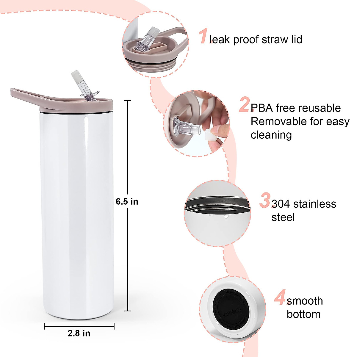 AGH 15 oz Sublimation Tumblers with Handle Lid and Splash-Proof Lid, 4 Pack Kids Sublimation Straight Skinny Tumblers, Stainless Steel Double Wall Vacuum Tumbler for DIY Gift