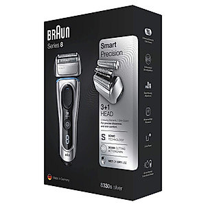 Braun 8 Series 8330S Wet & Dry, Rechargeable, Cordless Shaver/Shaver with Beard Density Readout
