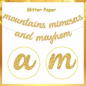 Cabin Bachelorette Party Decorations, Mountains, Mimosas and Mayhem Banner Gold, Mountain Camping Glamping Bridal Shower Engagement Wedding Supplies