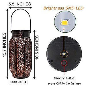 Maggift 2 Pack 10.6 Inch Hanging Solar Lights Outdoor Retro Hanging 20 Lumens Christmas Decorative Solar Lantern with Handle, Brown