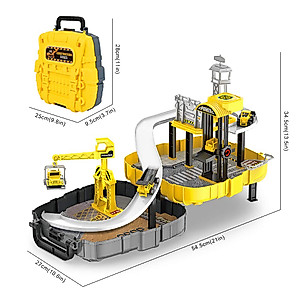 Siairo Construction Race Car Toy for Kids - Construction Race Truck with Crane, Helicopter, Bulldozer, Excavator Toy Backpack for 3 4 5 Year Old Boys & Toddlers