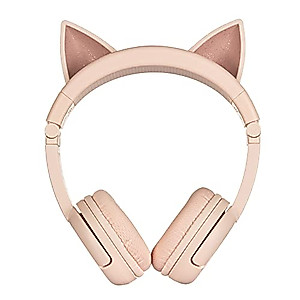 ONANOFF BuddyPhones PlayEars+, On-Ear Bluetooth Kids Headphones with Cat Ears, Volume-Limiting with Microphone, Works Wired or Wireless, 24-Hours Battery Life, for iPhone, iPad, Tablet and More