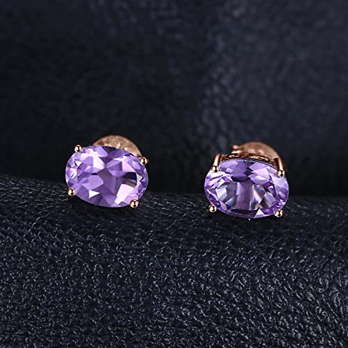 JewelryPalace Natural Purple Amethyst Stud Earrings for Women, 14k Rose Gold Plated 925 Sterling Silver Earrings for Women, Gemstones Jewelry Sets for Her