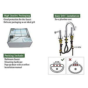 TimeArrow Chrome Two Handle 8 inch Widespread Bathroom Sink Faucet 3 Holes with Pop-Up Drain, High Arc Modern Bathroom Vanity Faucet with Brass 360° Swivel Spout,TAF830Y-CP