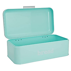 Juvale Stainless Steel Bread Box for Kitchen Countertop, Large Bread Box Bagel Bin for 2 Loaves, English Muffins (Mint Green, 17 x 9 x 6.5 In)