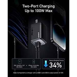 Anker Prime 100W USB C Charger, Anker GaN Wall Charger, 3-Port Compact Fast PPS Charger, for MacBook Pro/Air, Pixelbook, iPad Pro, iPhone 14/Pro, Galaxy S23/S22, Note20, Pixel, Apple Watch, and More
