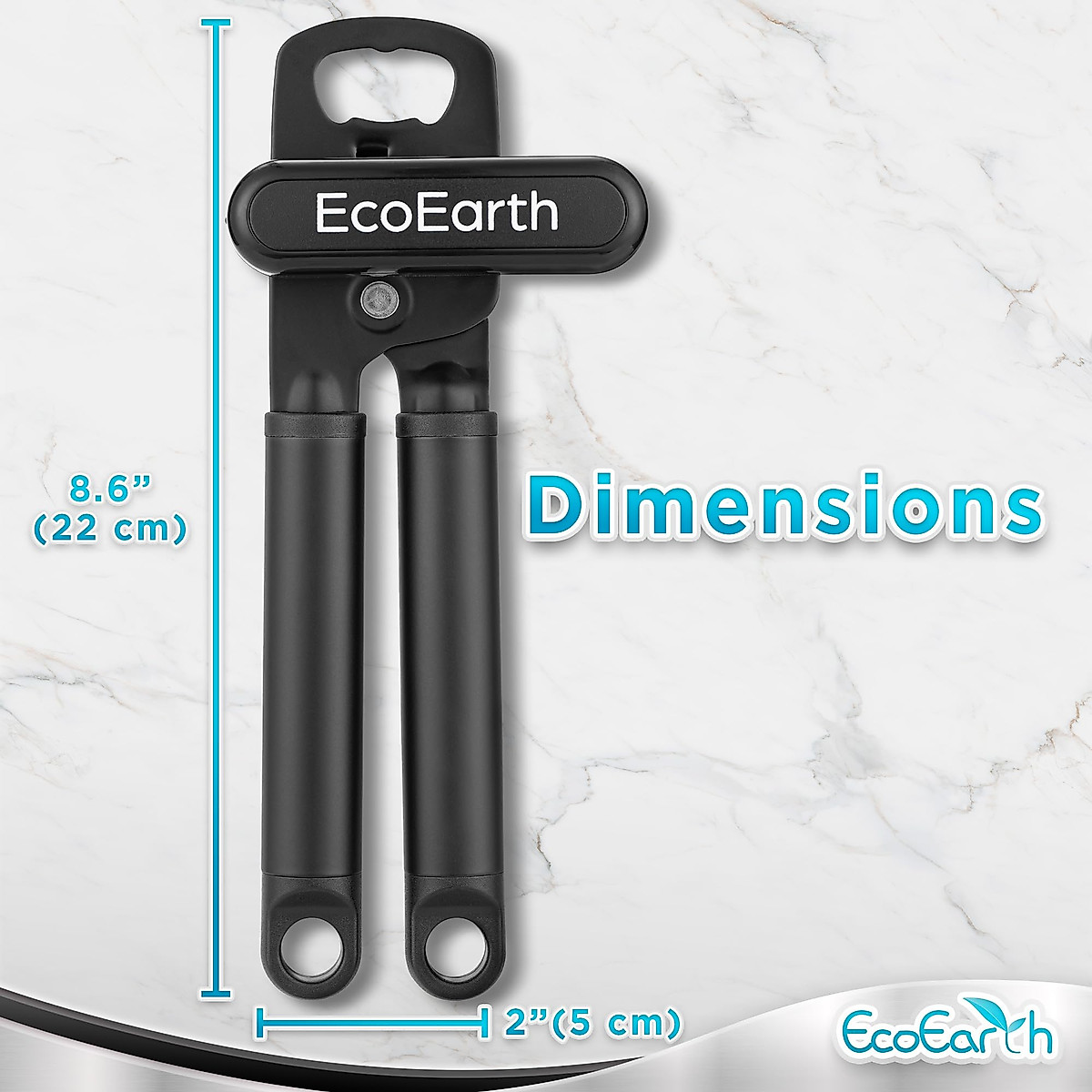 EcoEarth Can Opener (Black), Manual Easy Grip Handheld Tin Opener, Multipurpose Kitchen Tool w/Easy-Turn Knob & Convenient Hanging Holes, Lid Top Remover