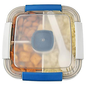 Home-X Section Lunch Box, Lunch Containers for Kids and Adults, Multi-Compartment Food Box, Salad Dressing Container, Spork, 6 ¾" L x 6 ¾" W x 4 ¾" H, Blue