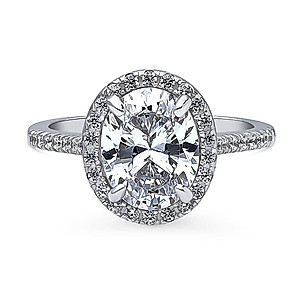 BERRICLE Sterling Silver Halo Wedding Engagement Rings Oval Cut Cubic Zirconia CZ Ring for Women, Rhodium Plated Size 6.5