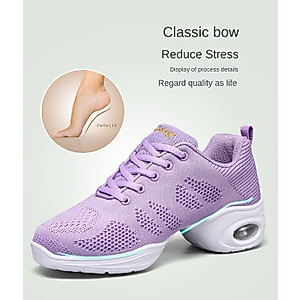 Women's Breathable Air Cushion Jazz Dance Shoes Lace Up Mesh Sneakers - Split Sole Athletic Walking Dance Thick Sole (Black,8.5)