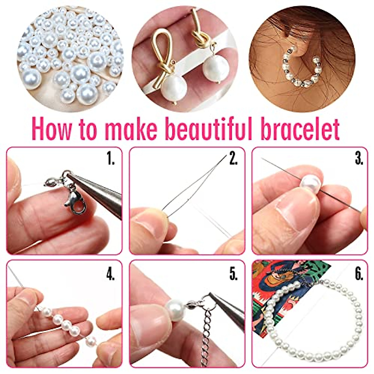 TOAOB 1400pcs White Pearl Beads for Jewelry Making 3mm to 14mm Plastic Pearl Beads Loose Round Faux Pearl Beads with Holes for DIY Crafts Earring Necklace Vase Filler and Home Decoration