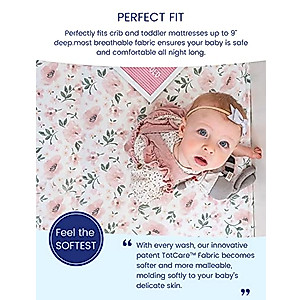 TotAha Premium Stretchy Crib Sheets (2-Pack)-Hypoallergenic, Silky Comfort, Buttery Soft, Calming Effect, All-Season Jersey-Knit Sheets, 9'' Extra Deep Pocket(Meredith Allover Floral & Pale Pink)