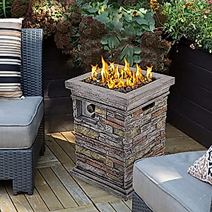 Sophia & William 18" Outdoor Gas Fire Pit Propane Fire Column 30,000 BTU Electronic Ignition Firepit for Patio Garden Backyard with Lava Rocks and Weather Cover, Natural Stone