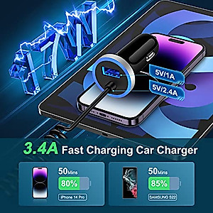 USB C Samsung Fast Car Charger for Samsung Galaxy A14 A23 A54 Z Fold 4 Z Flip 4 A13 S23 S22 Ultra S21FE A53 S20 A03s;Google Pixel 7 Pro 6a 5a 6;3.4A Car Adapter Plug + 3ft Type C Android Charger Cable